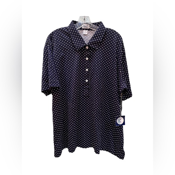 Leon Levine | Tops | Nwt Leon Levine Navy Blue White Polka Cottonpoly ...